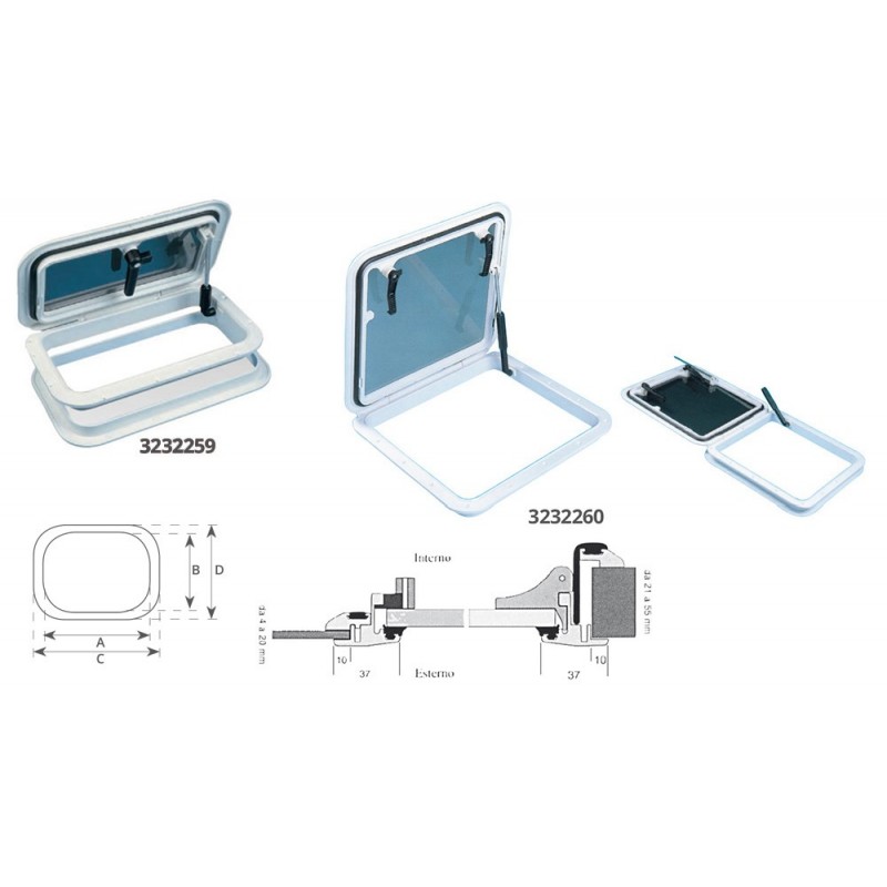 TOTALLY OPENED HATCH A 430 MM C 480 MM Ledge 20 MM B 430 MM D 480 MM